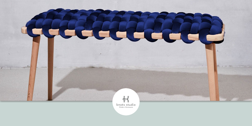 Midnight Blue Velvet Woven Bench by Knots Studio | Wescover Benches ...