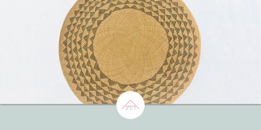 Black Triangle Mat | 4' Round | Natural Base by NEEPA HUT | Wescover Rugs