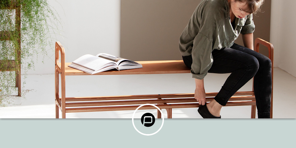 Long entryway bench, Mid century shoe storage, Wood bench by Plywood ...