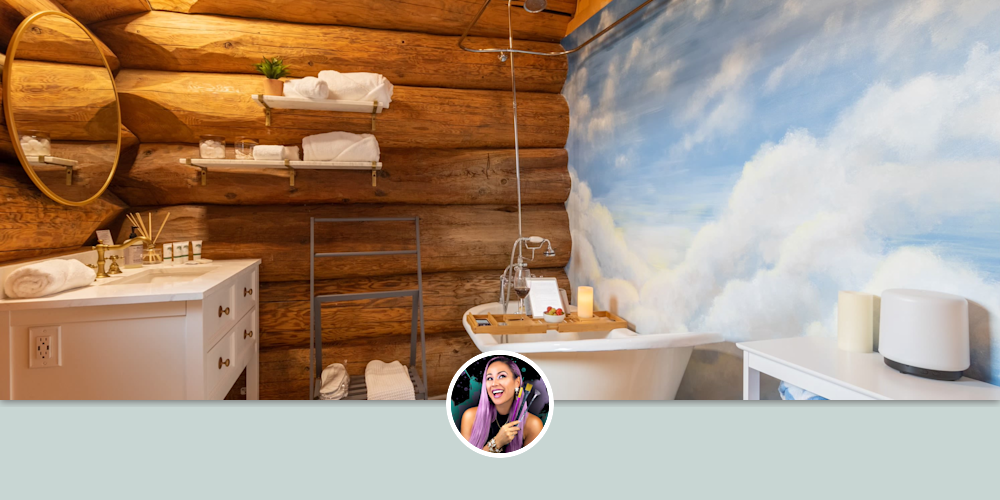 Airbnb Mural: Cloud Sky Mural behind Bathtub by Devona Stimpson ...