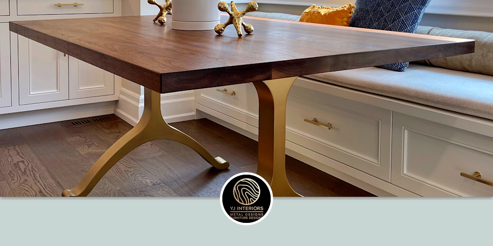 Black walnut dining table with brass wishbone legs by YJ Interiors ...