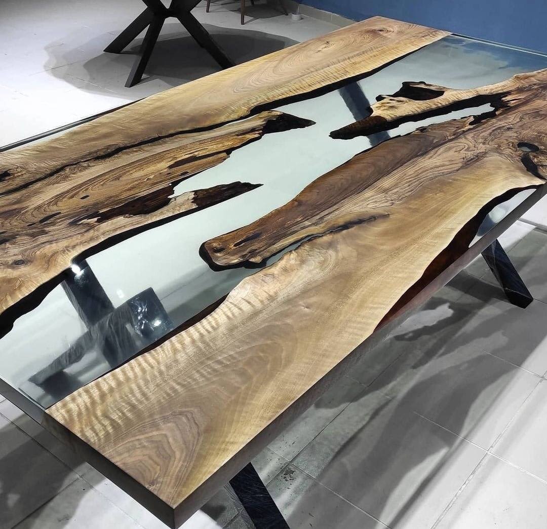 Living edge Walnut Resin dining table, kitchen table, Wood by ...
