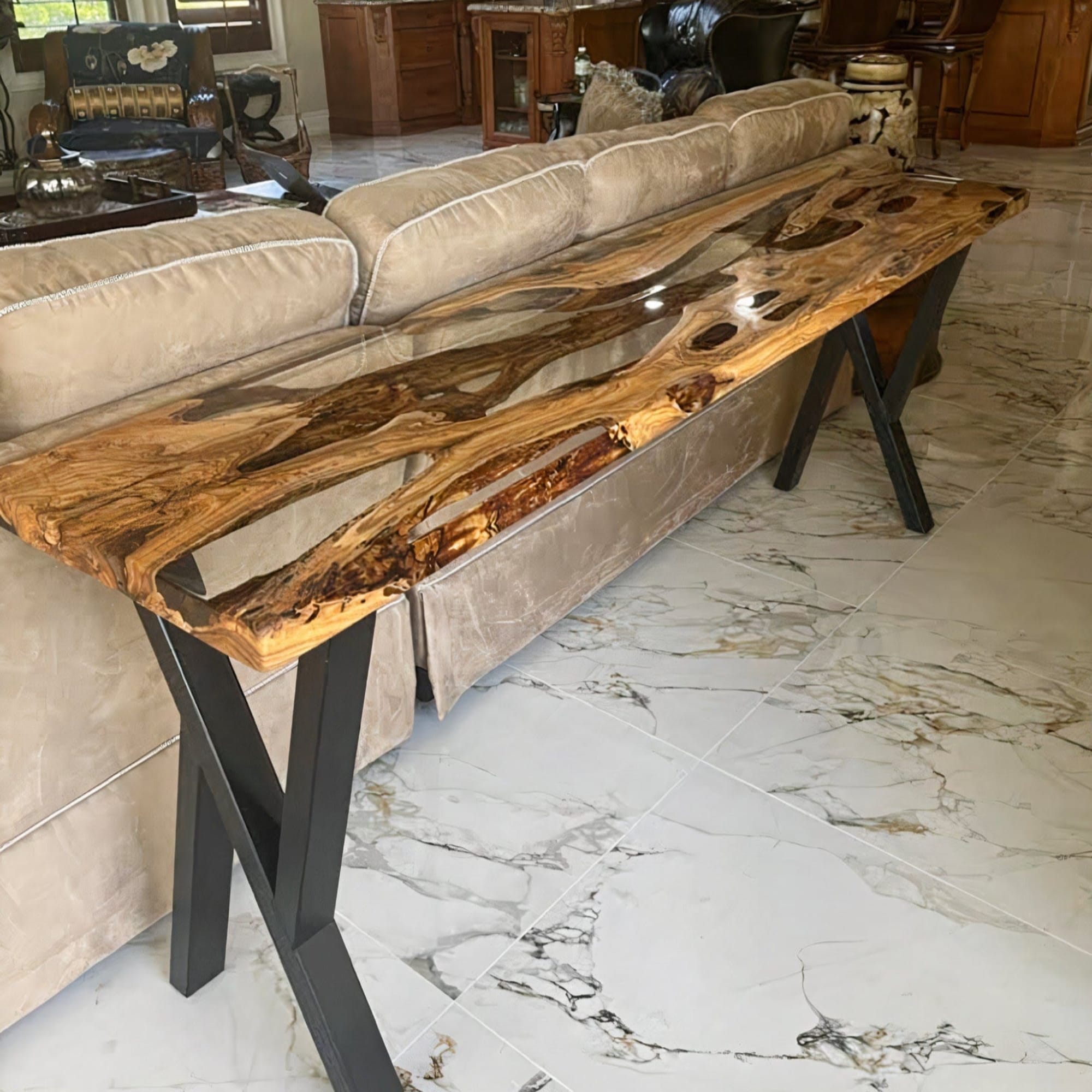 Custom Epoxy Console Sofa Table by Ironscustomwood | Wescover Tables