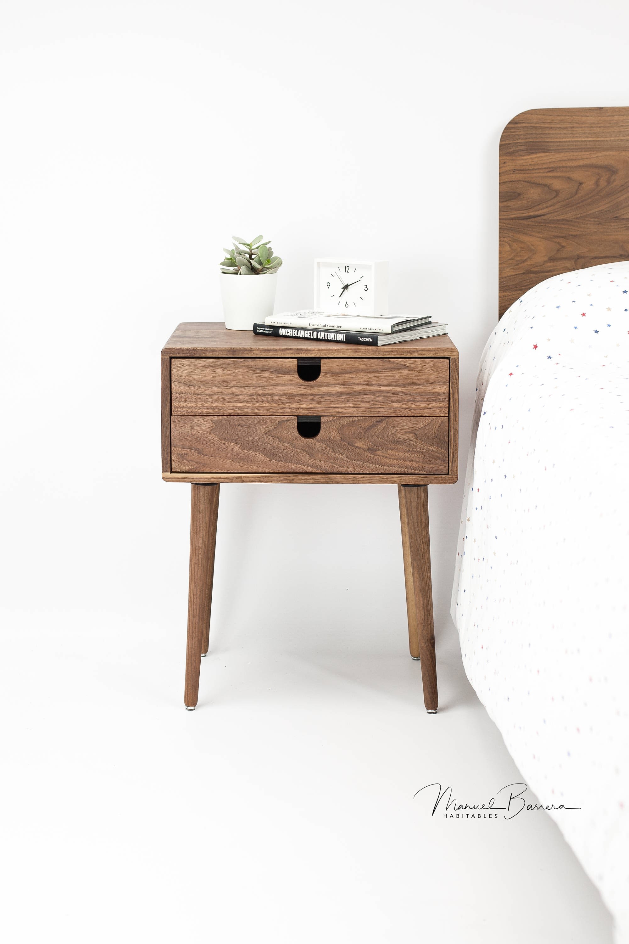 Solid Walnut Nightstand with Double Drawers by Manuel Barrera ...