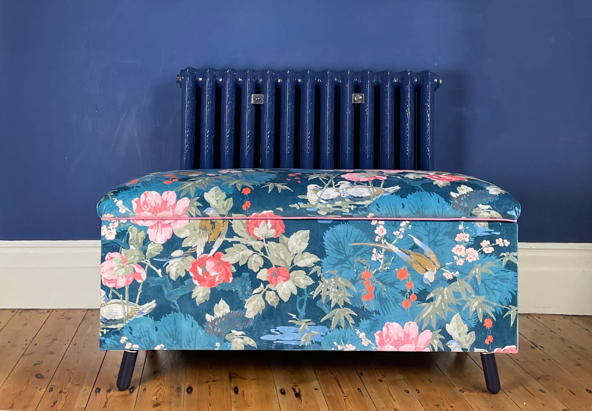 Birds and Blossom ottoman or window seat by Sadie Dorchester | Wescover ...