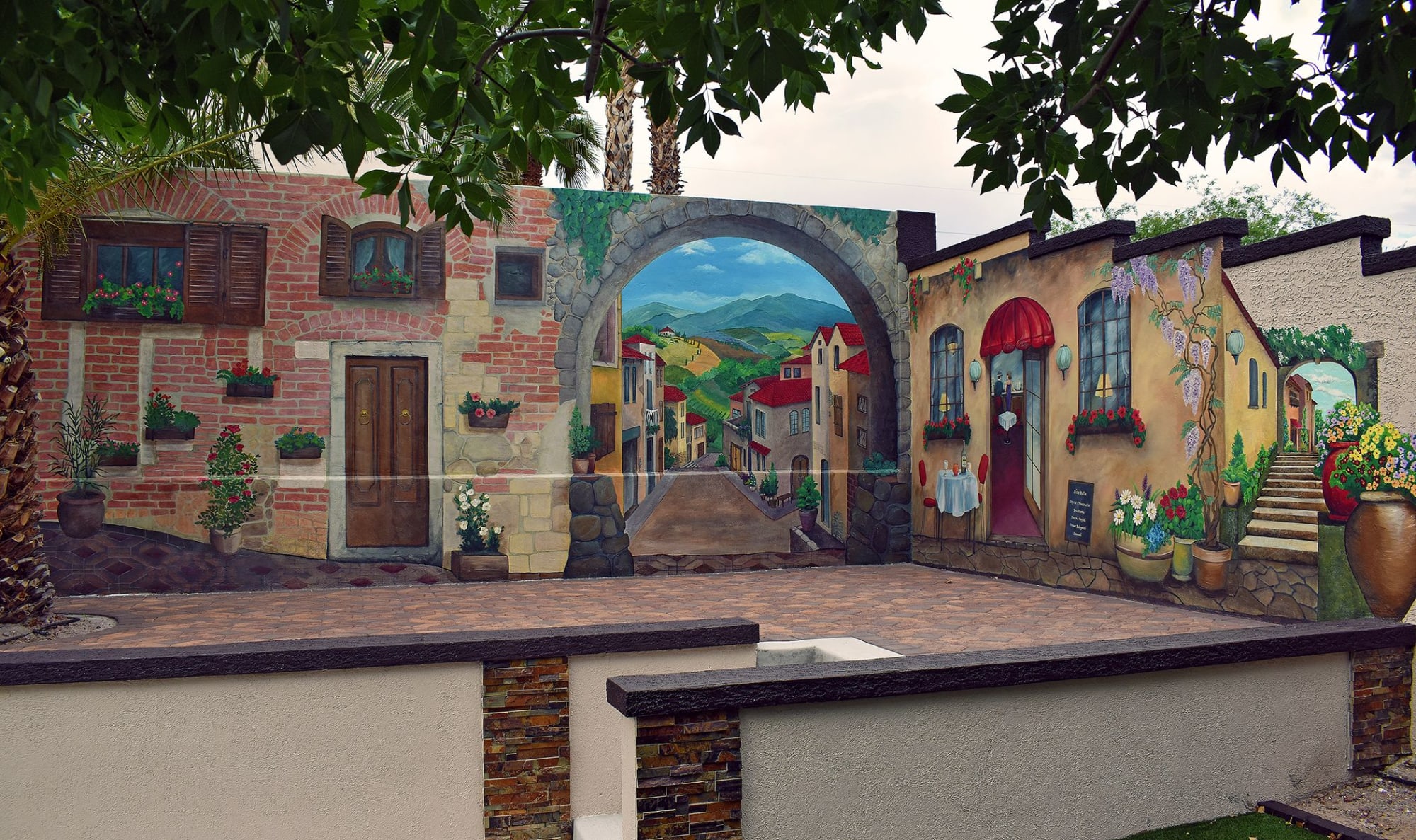 Tuscan Village - outdoor mural by Aniko Doman | Wescover Street Murals