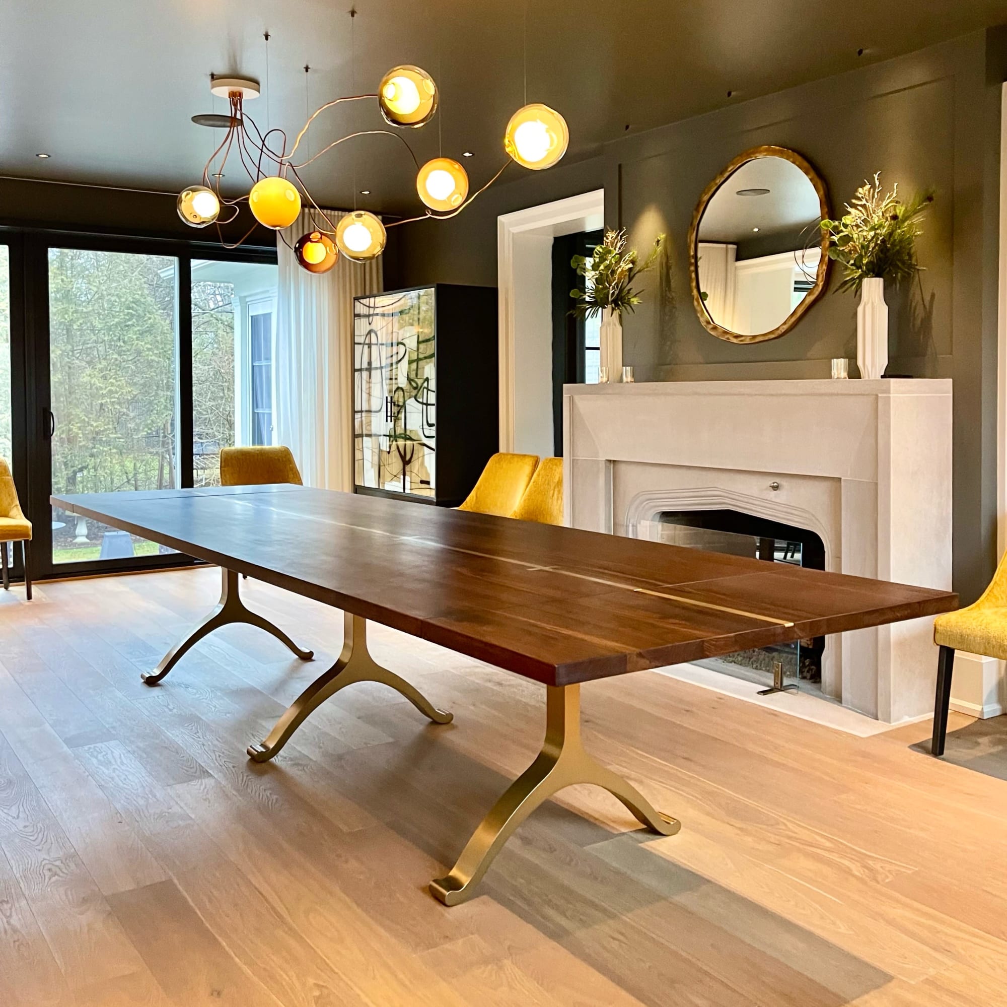 Butterfly Brass Inlay Walnut Wishbone Table by YJ Interiors | Wescover ...