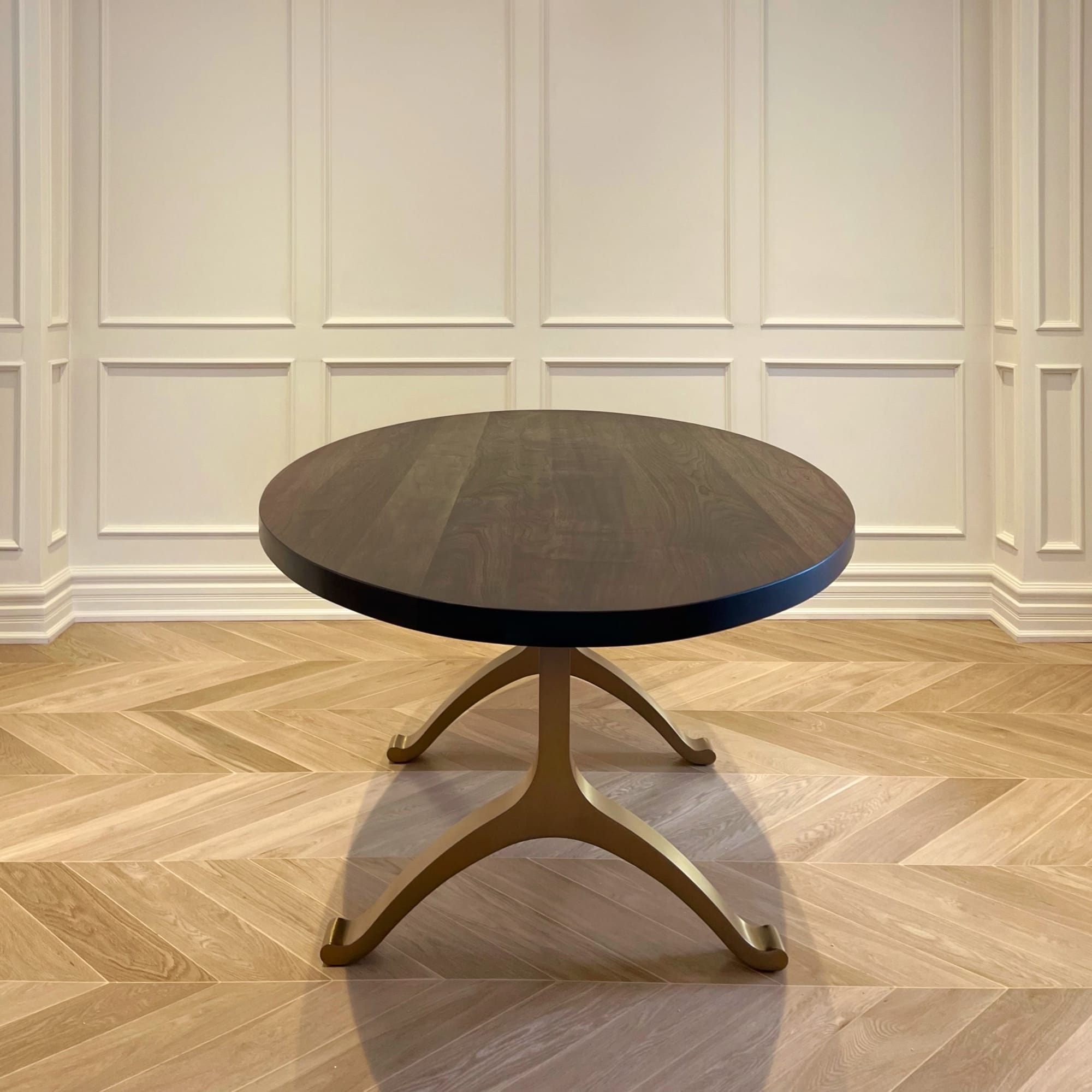 Oval Charcoal Walnut Brass Wishbone Table by YJ Interiors | Wescover Tables