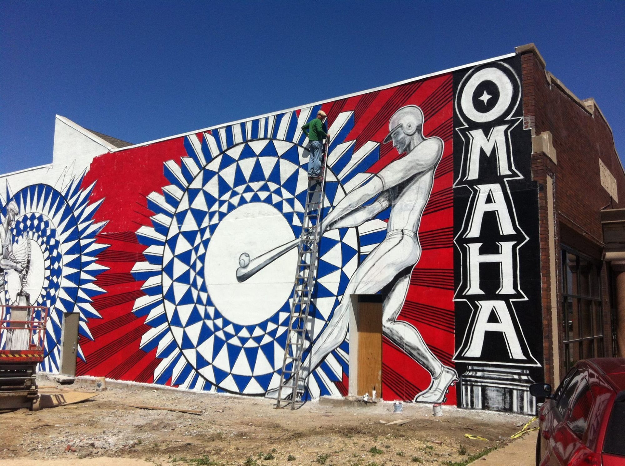 “Home Run” mural by Justin Queal seen at J.F. Bloom & Co, Omaha | Wescover