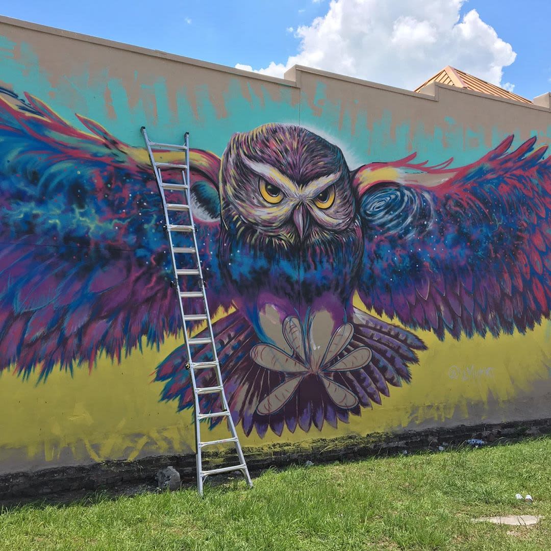 Owl Mural by German Lemus seen at Main Street Pizza, Kissimmee | Wescover
