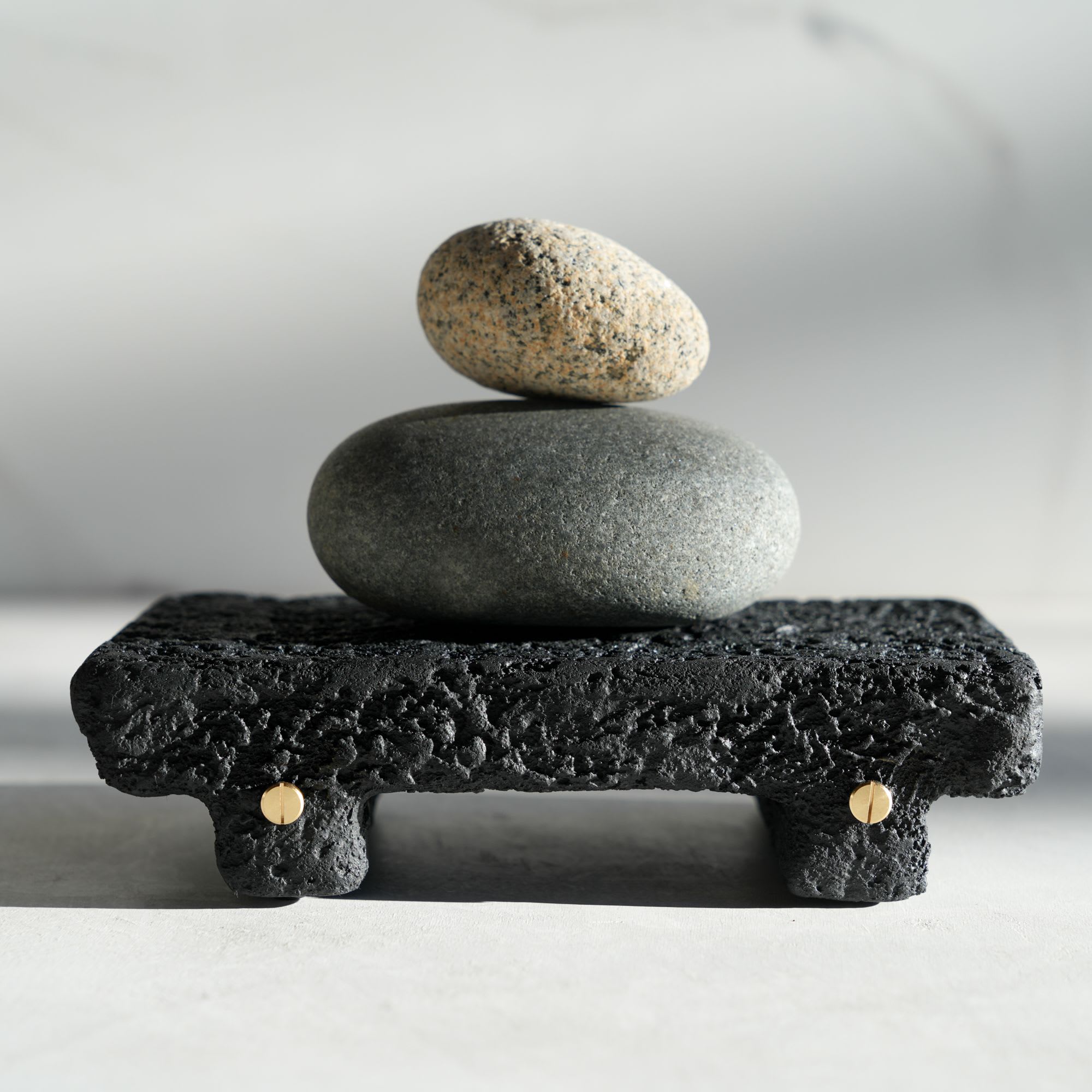 Medium Shelf Riser in Black Concrete with Brass Rivets by Carolyn ...