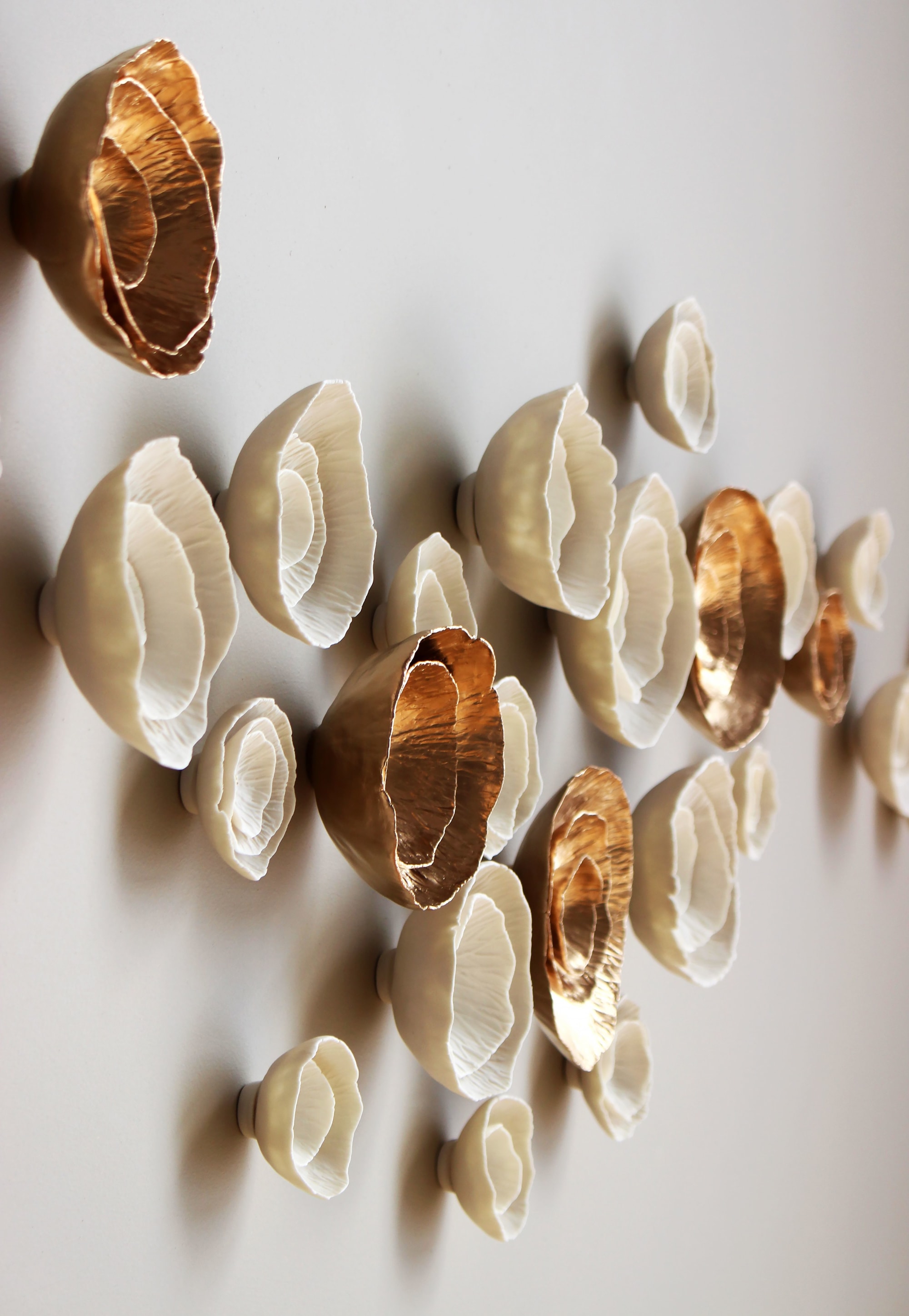 "Golden Flora" Set of 26 abstract ceramic wall art sculpture by ...