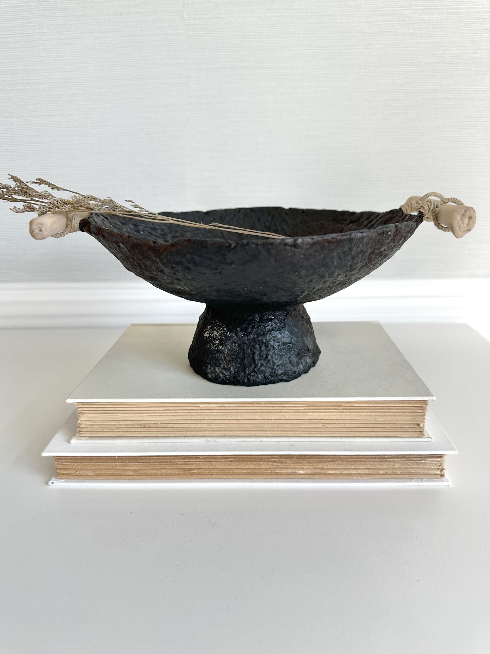 Earthy Black Pedestal Bowl Paper Mache Material by TM Olson Collection ...