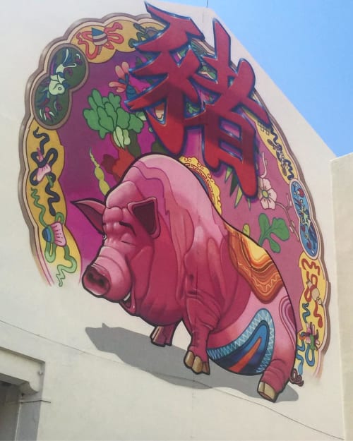 Pig Mural by Didier Jaba Mathieu seen at The Coconut Club, Singapore ...