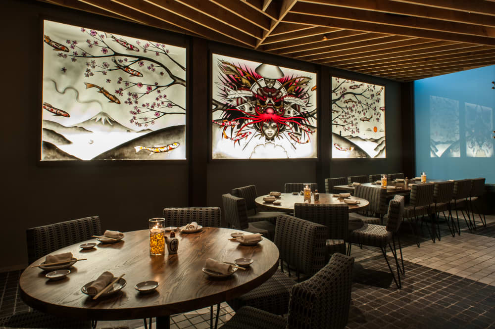 Mural - Backlit Etched Glass by Hans Haveron at Roku Sunset, West ...