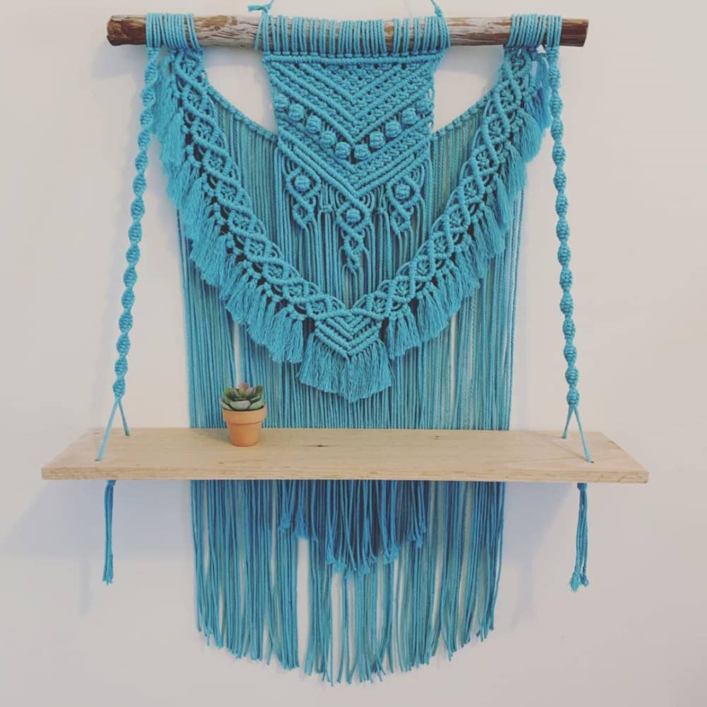 Blue Macrame Shelf by Rosie the Wanderer | Wescover Wall Hangings