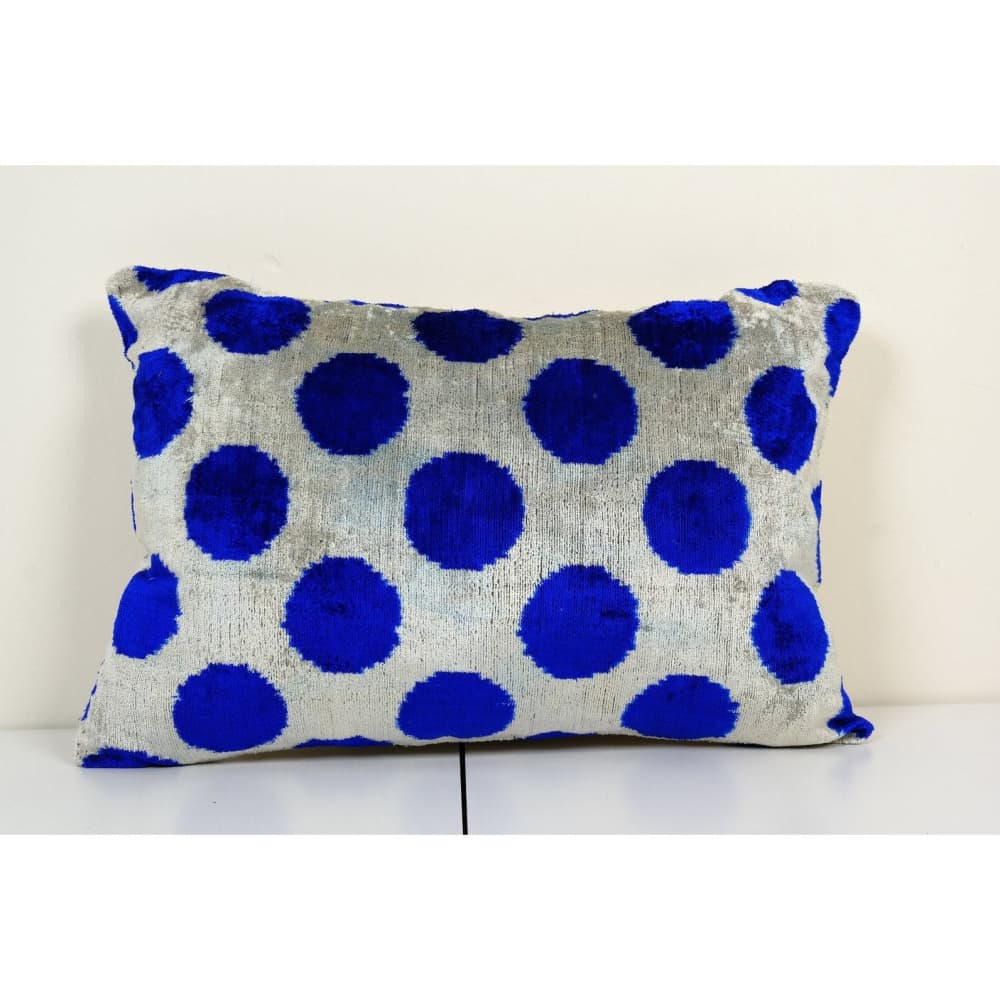 Blue Silk Ikat Velvet Pillow Cover, Handmade Polka Dot Ikat by Vintage ...