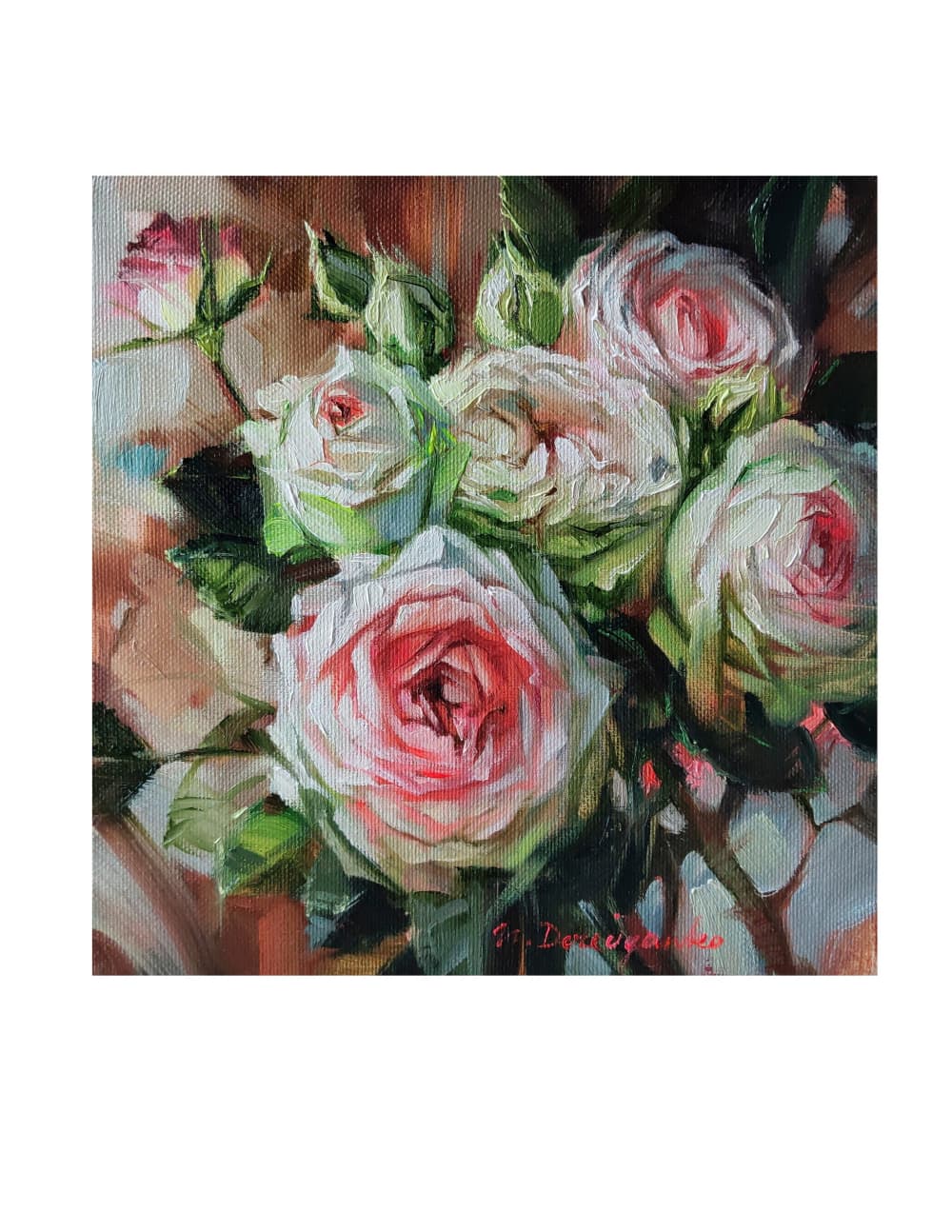Roses art original floral oil painting on canvas, White red by Natart ...