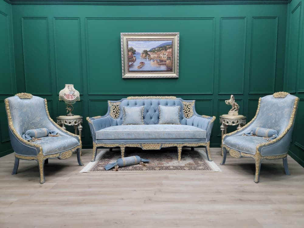 French Style Living Room Set/ Aged 24K Gold Leaf accent/ Han by Art De ...
