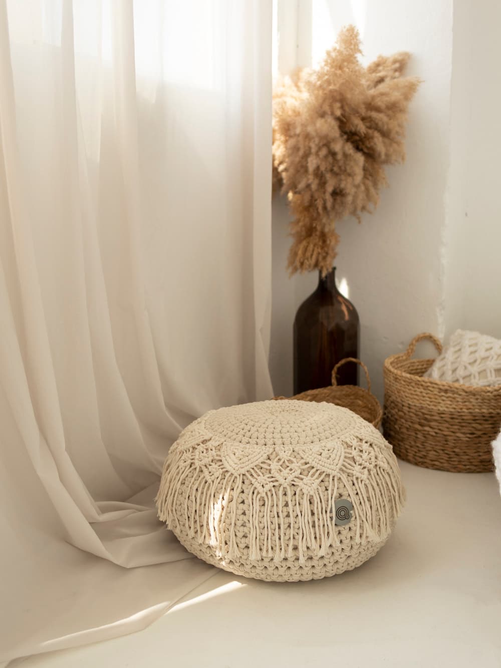 Boho pouf with macrame decor by Anzy Home | Wescover Pillows