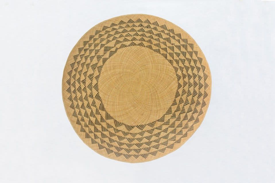 Black Triangle Mat | 4' Round | Natural Base by NEEPA HUT | Wescover Rugs