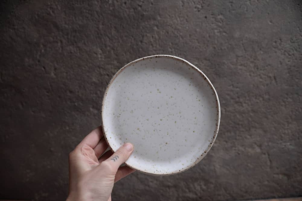 Set of 4 speckled white irregular plates, handmade handcraft by Laima ...