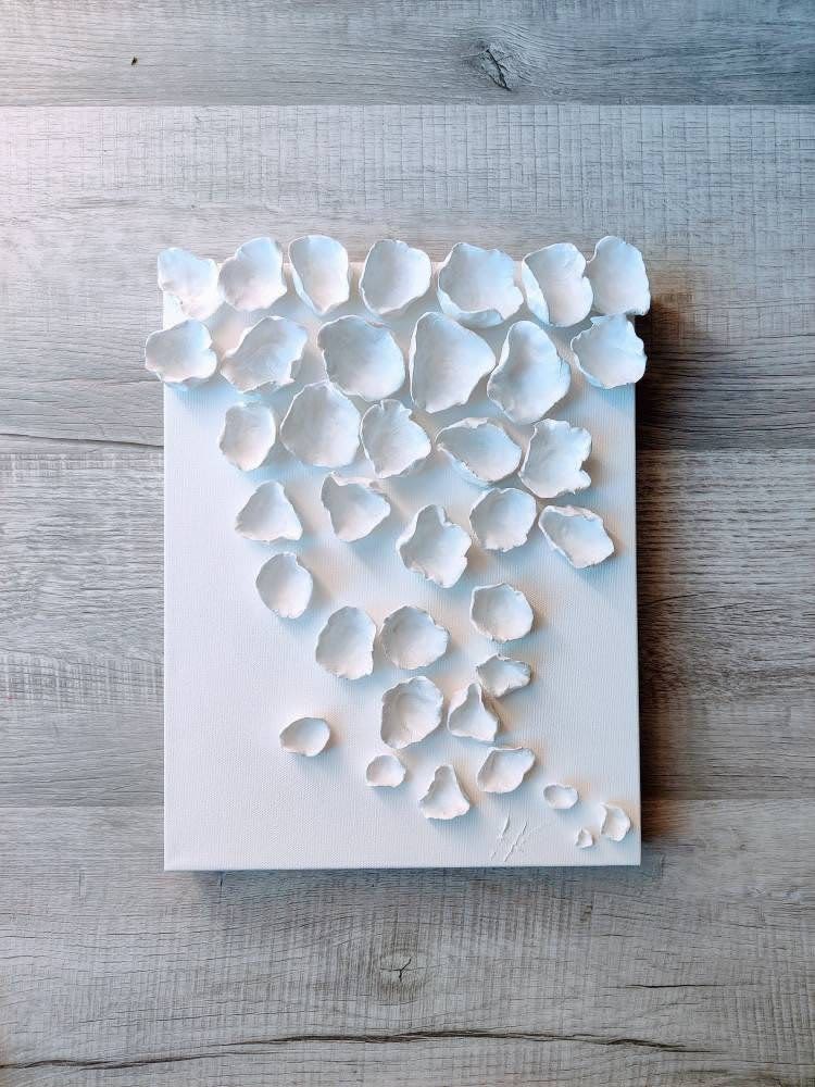 Abstract wall sculpture on canvas, white clay wall sculpture by Natasha ...