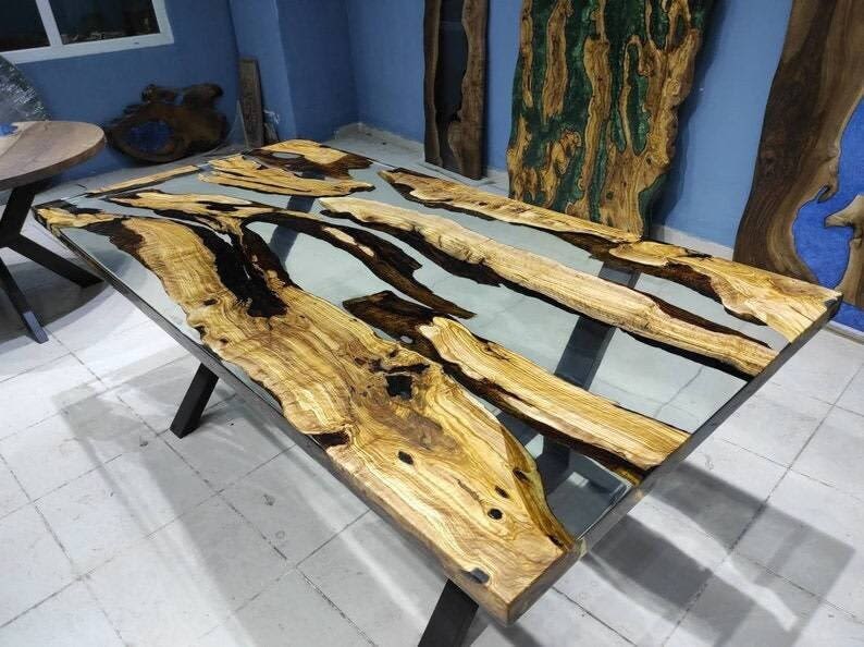 Custom Order Clear Epoxy Resin Olive Table, Wooden Dining by ...