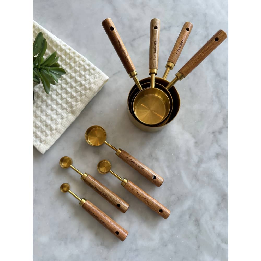Set of 8 Acacia Wood & Gold Measuring Cups and Spoons by Busa Designs ...