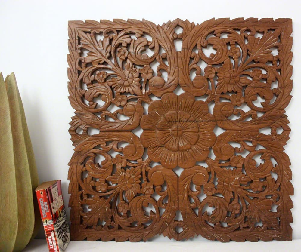 Haussmann® Teak Lotus Panel Inlay Square 60 cm H Brown Stain by ...