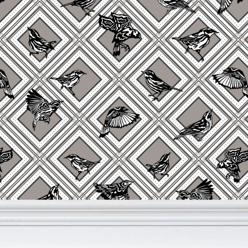 Trellis - Magnolia Warblers - Greyscale - Wallpaper Print by Sean ...