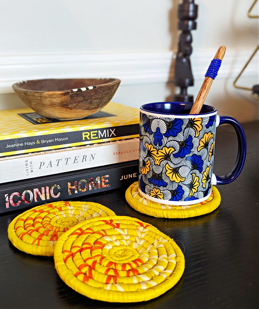 Blue Yellow Floral Pattern Coffee Mug by Reflektion Design | Wescover ...