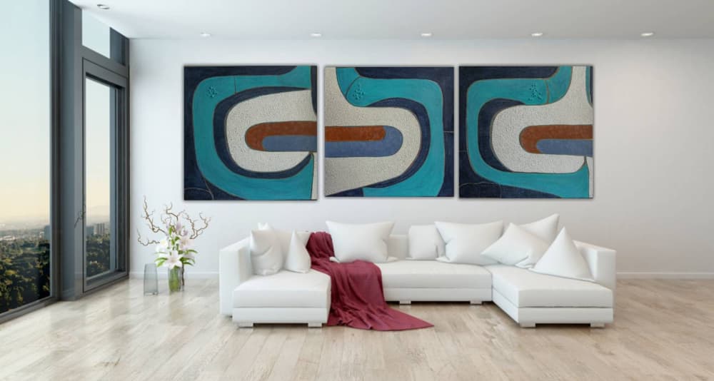 Set of 3 large abstract midcentury modern painting original by Berez ...