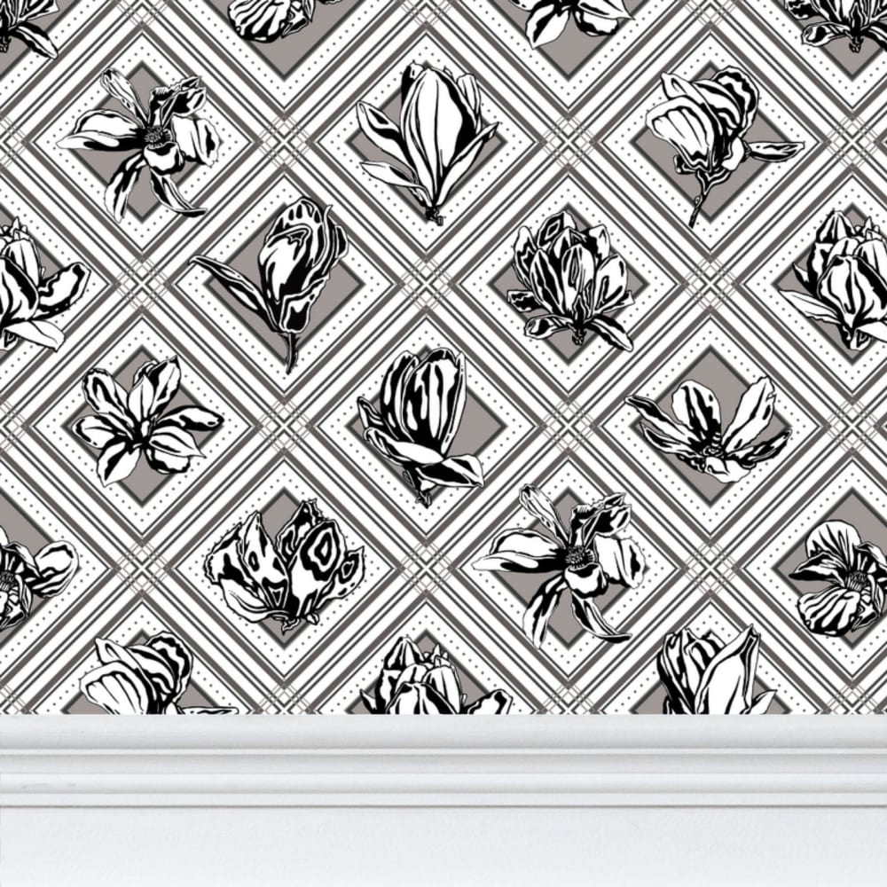 Trellis - Magnolia Flowers - Greyscale - Wallpaper Print by Sean ...