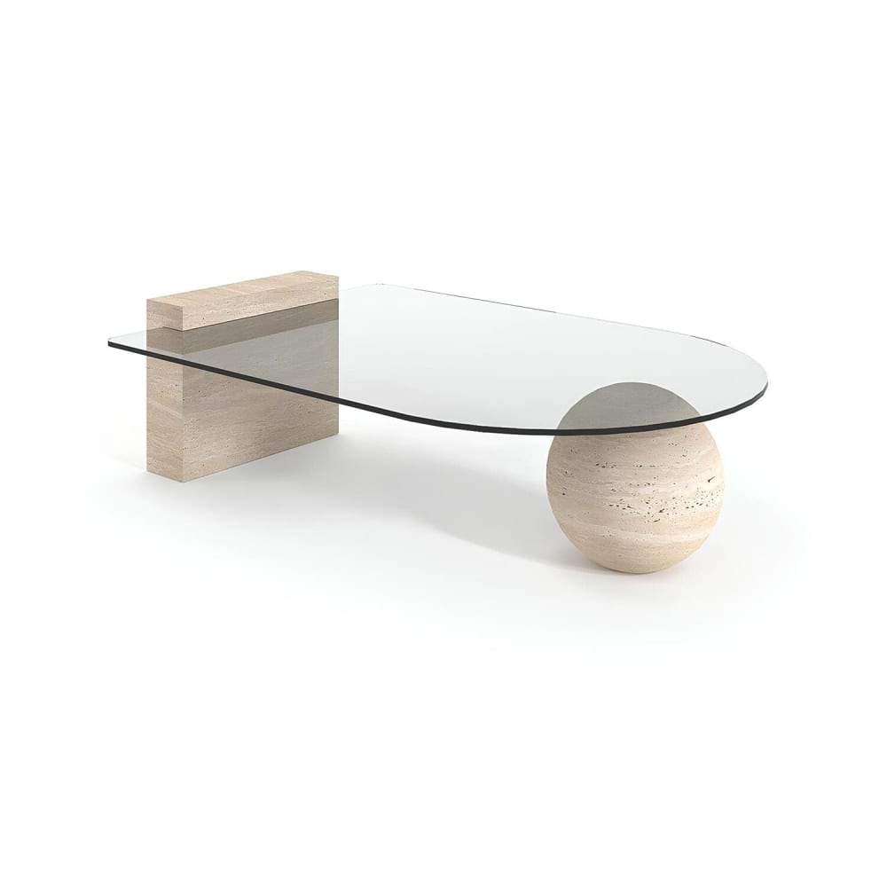 Marble Glass Coffee Table, Travertine & Glass Center Table by ...