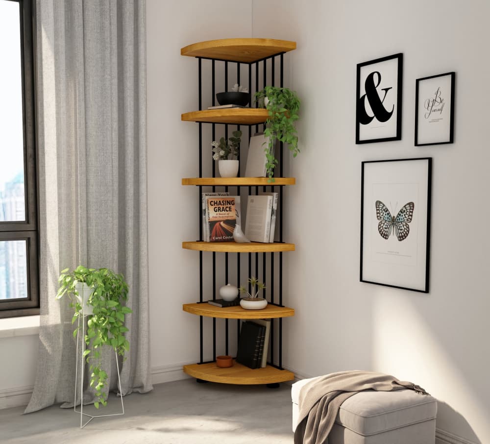 Solid Wood Corner Bookshelf , Minimalist Corner Bookcase by OzzWoodArt ...