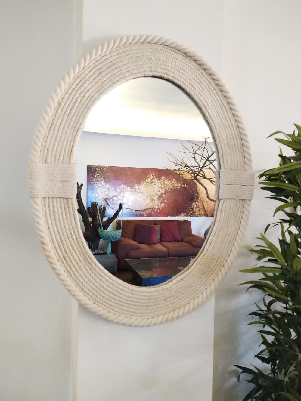 Raffia Mirror, Single Round Raffia Mirror, Boho Mirror, Wall by Magdyss ...