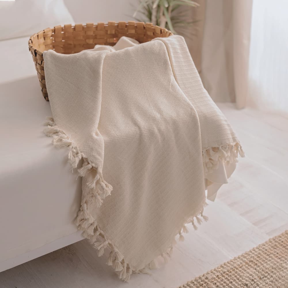 Cream Cotton Throw Blanket & Bed Spread by Lumina Design | Wescover ...