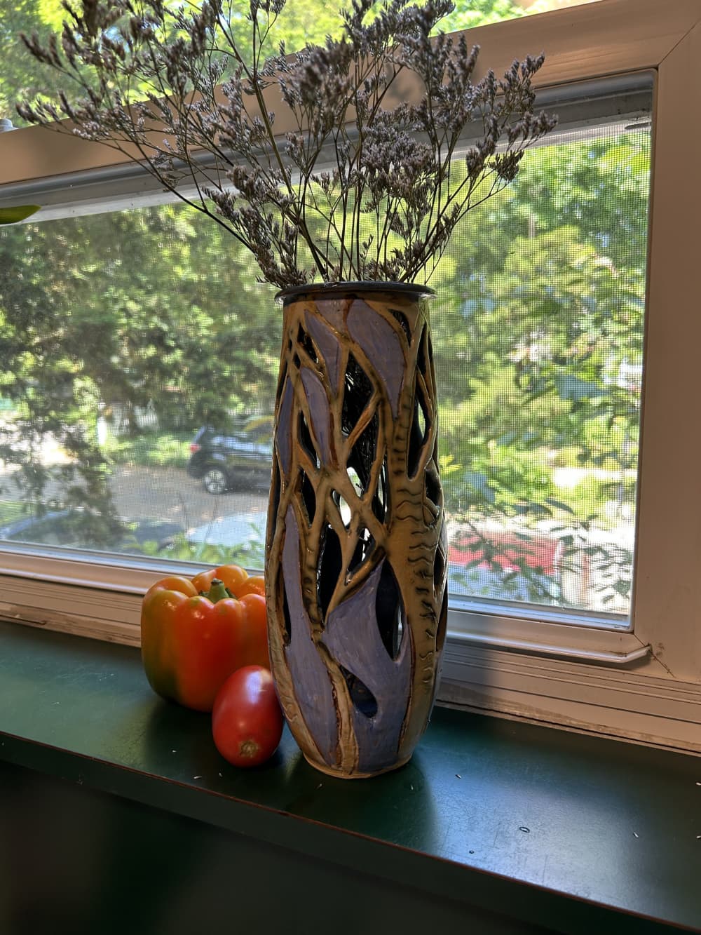 Cylindrical Cut Out Vase With Tree Motif by Sheila Blunt | Wescover ...