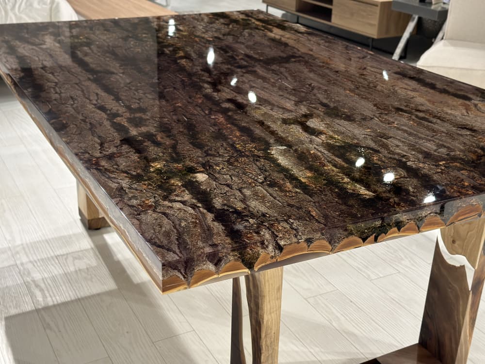 Special Tree Bark & Moss Epoxy Table by Tinella Wood | Wescover Tables