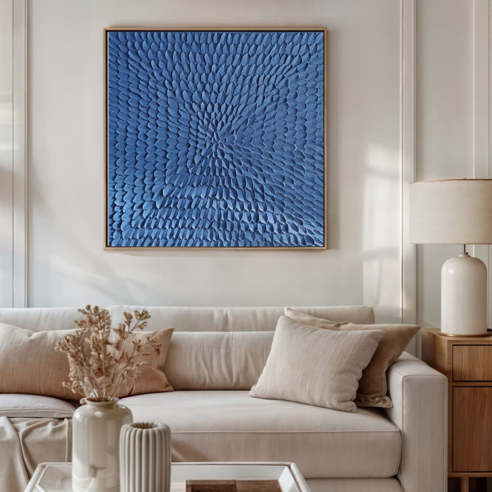 3D Navy Blue Textured Wall Art - Sculptural Canvas Artwork by Serge ...