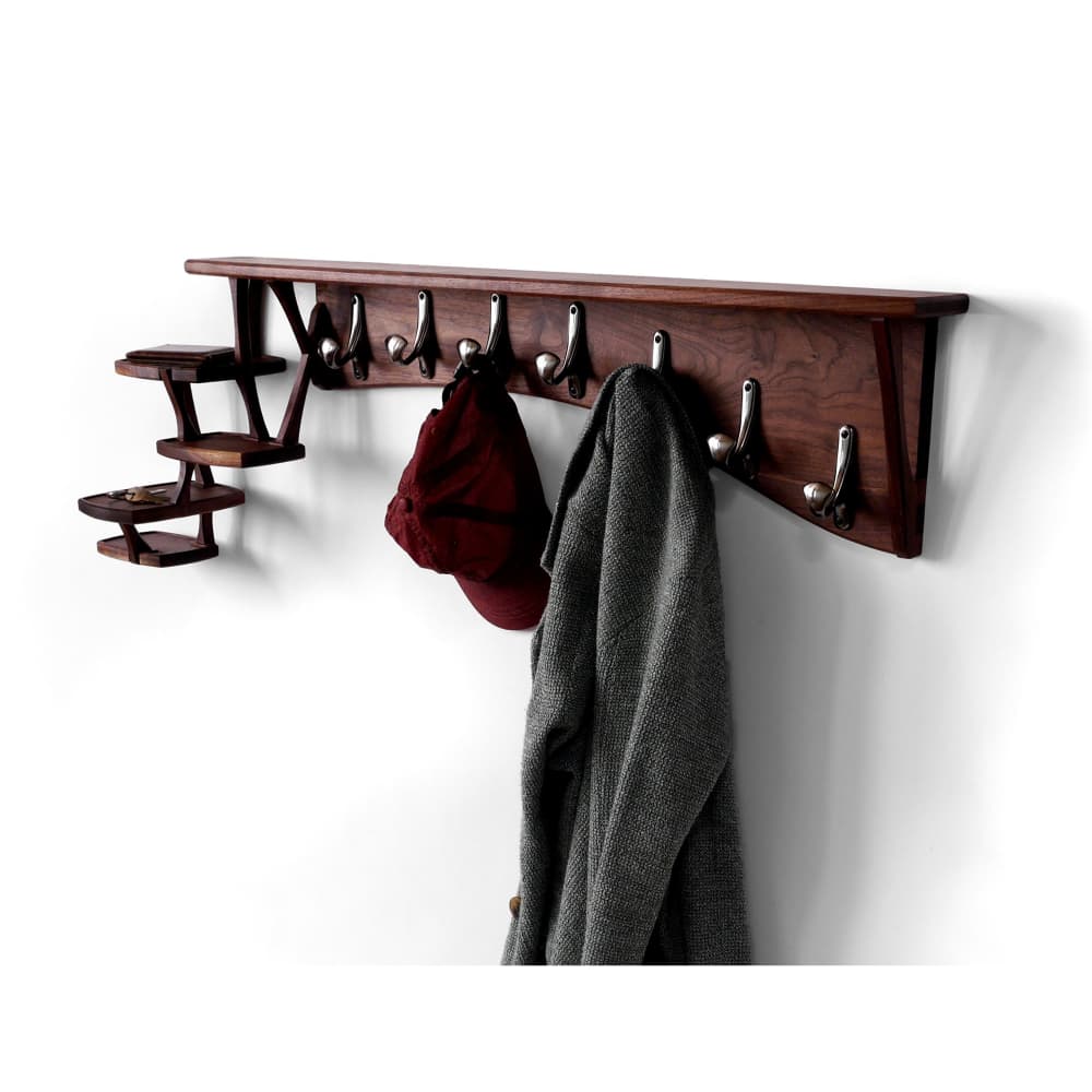 Walnut Cirrus Coat Rack, Wall Mounted Hooks and Shelves by Arid ...