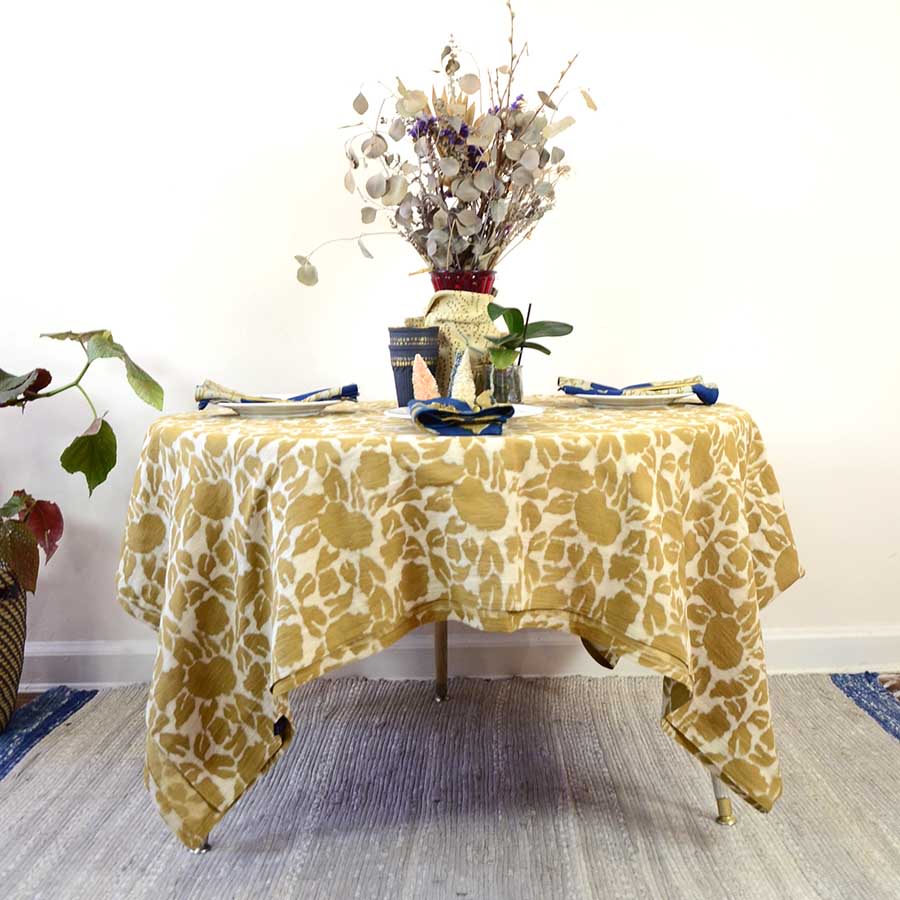 Yan - Mustard Blockprint Tablecloth by ichcha | Wescover Linens & Bedding