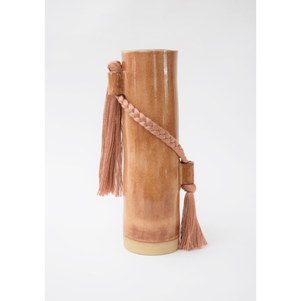 Handmade Ceramic Vase #695 in Beige with Amber Tencel Braid by Karen ...