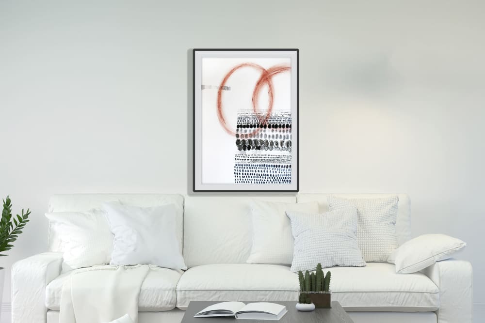 abstract original art circular marks grey and red 40x56 cm by Valeria ...