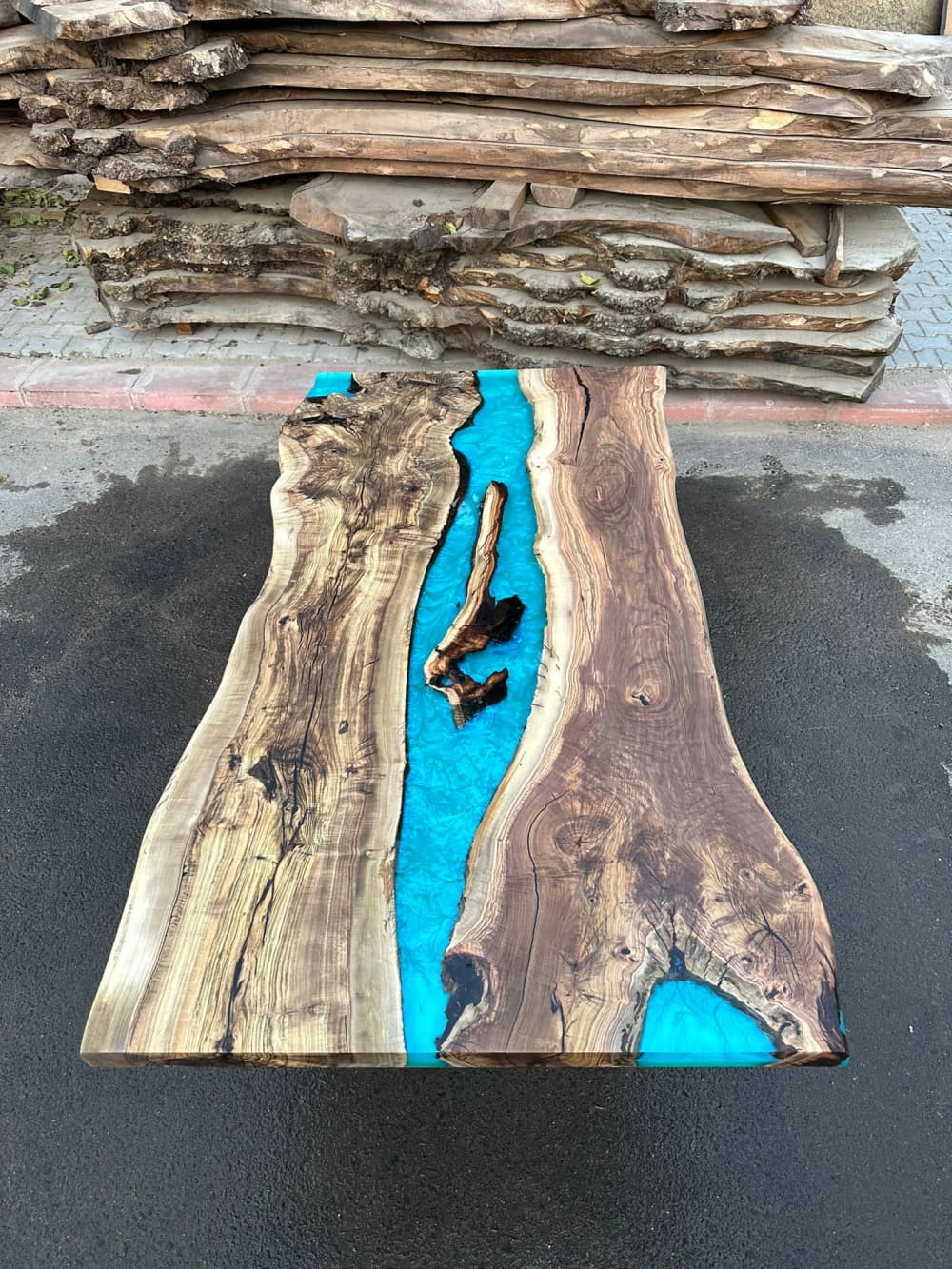 Turquoise Epoxy Resin River Live Edge Custom Dining Table by Tinella ...