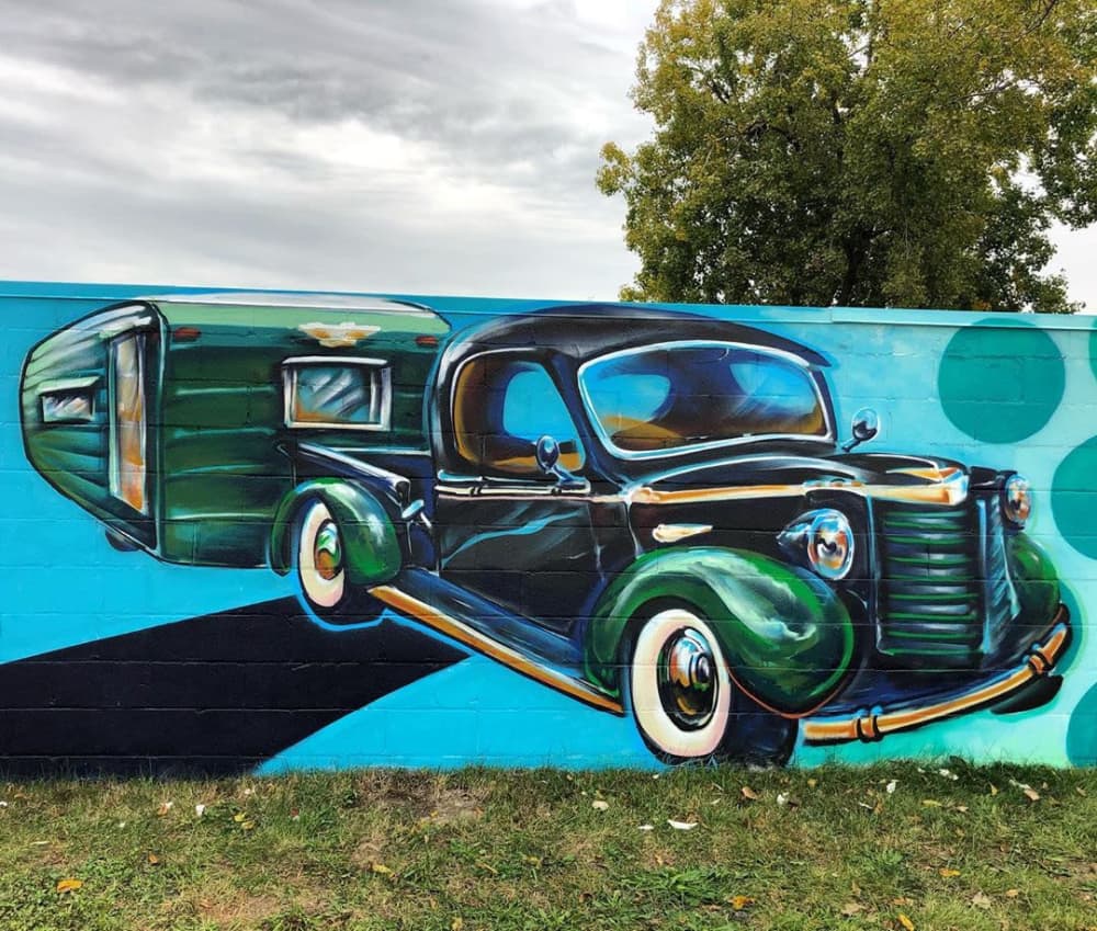 Iconic Truck and Trailer Mural by J MUZACZ at Patrick's Pub, Flint ...