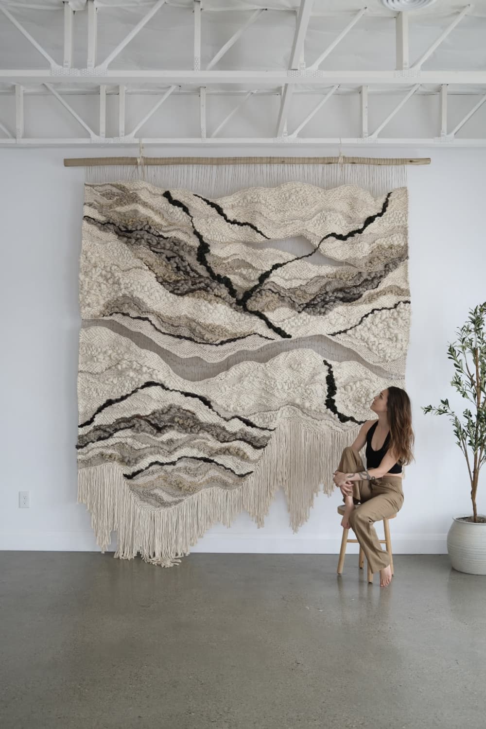 Large scale woven wall hanging in sandy Safari colors by Rebecca ...
