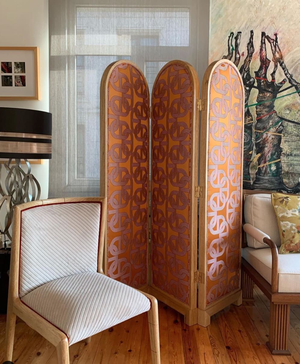 Circuit Patterned Satin Upholstered Solid Wood Room Divider by ALPAQ ...