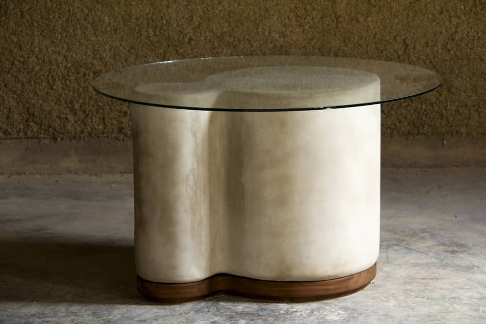 Lime Plaster Coffee Table with 30" Glass Top in Earth Gray by LIRIO ...